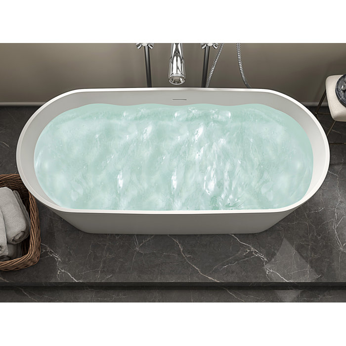 SJ STAR&JANE 63'' x 29'' Freestanding Soaking Solid Surface Bathtub in White | Wayfair